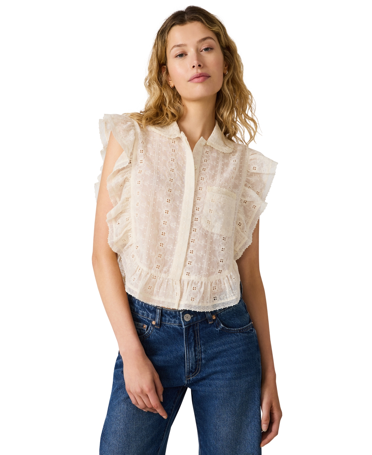 Click here for Steve Madden Womens Adeline Collared Neck Top - Na... prices