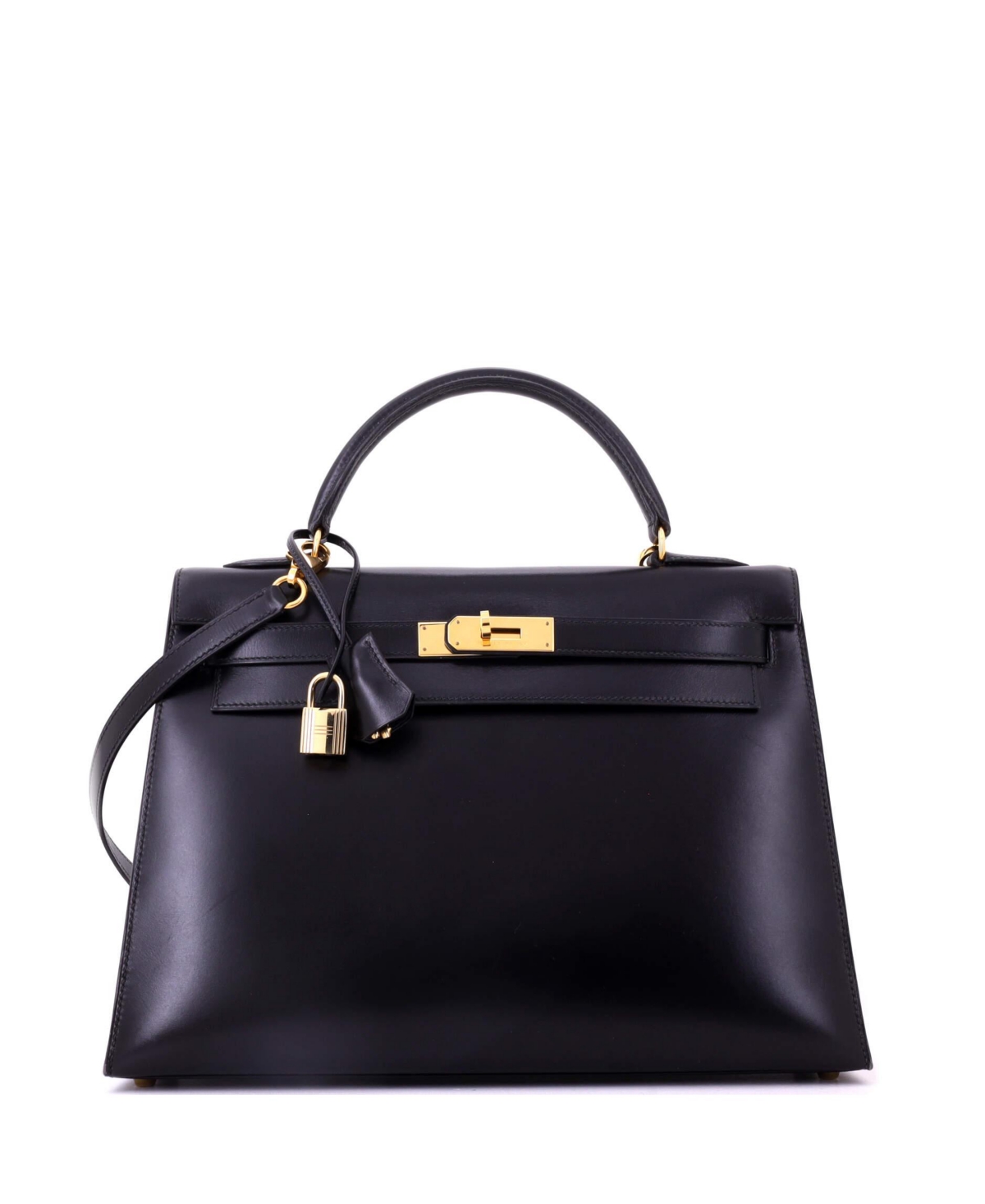 Click here for Pre-Owned HERMES Kelly 32 Handbag Black Box Calf w... prices