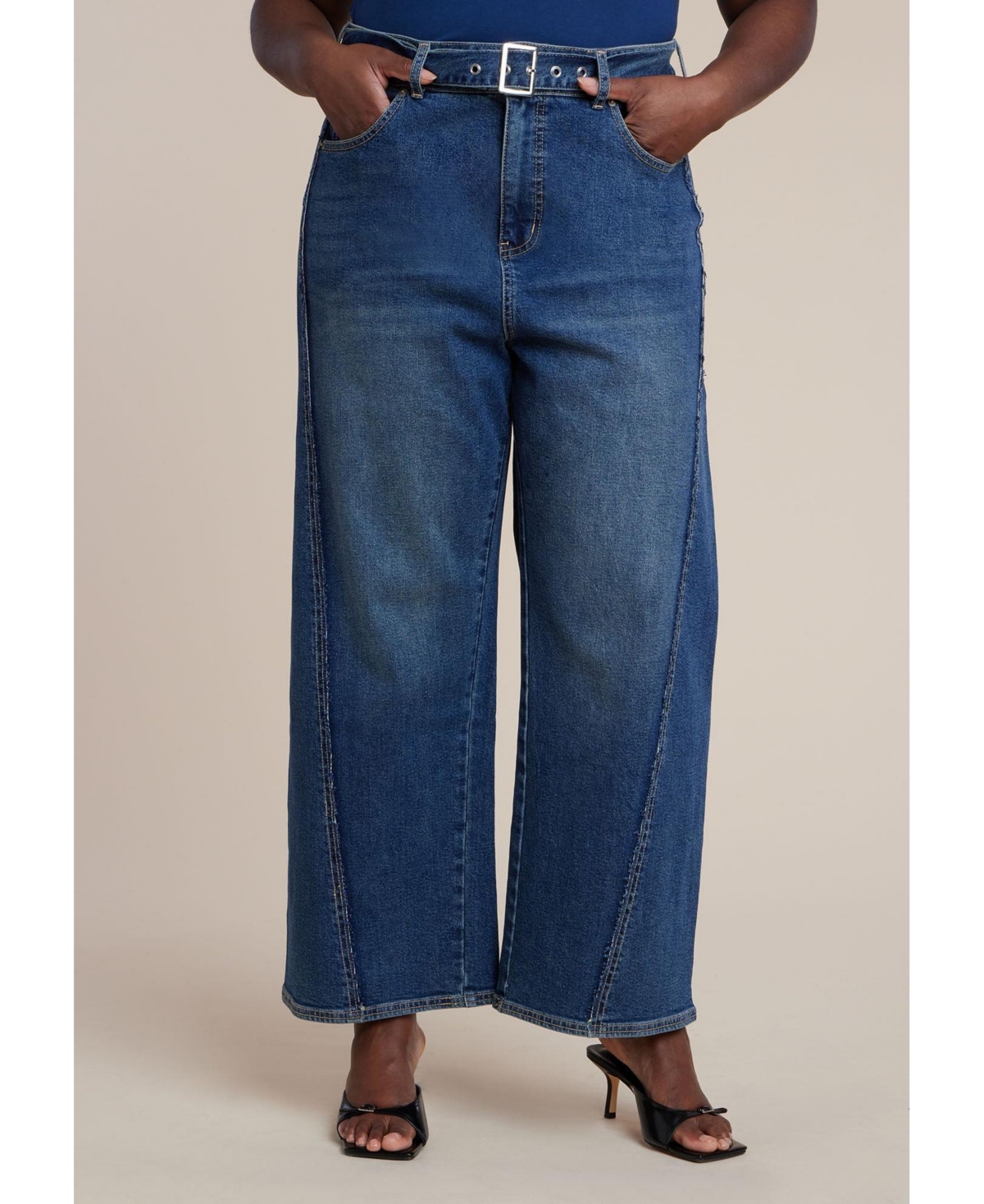 Click here for Eloquii Womens Belted Straight Leg Jean - Dark was... prices