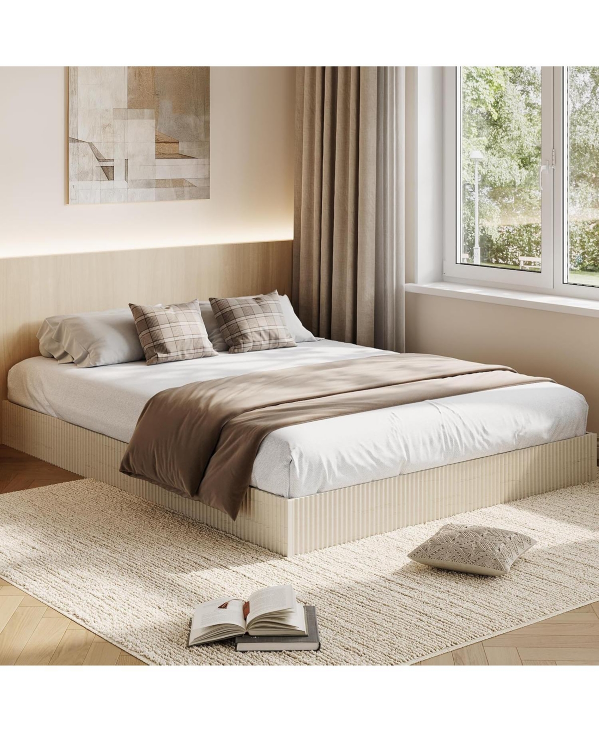 Click here for gaomon Queen Wood Platform Bed with Fluted Design... prices