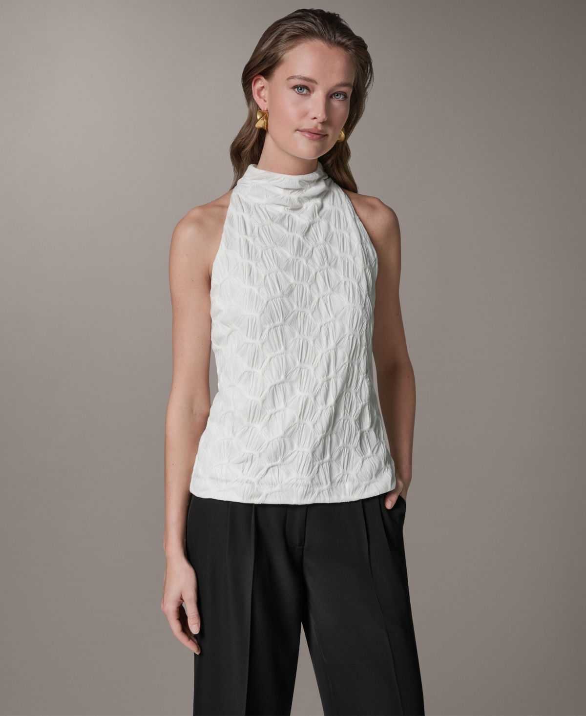 Click here for Donna Karan New York Womens Textured Mock Neck Top... prices