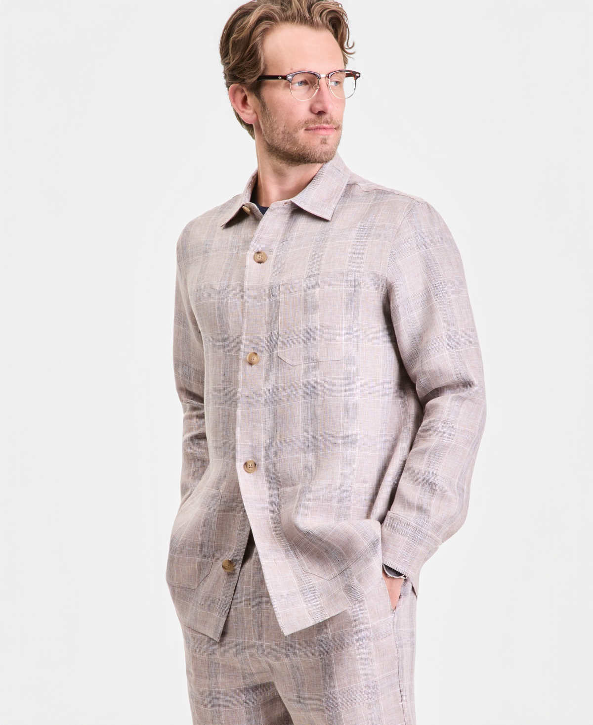 Click here for Club Room Mens Dash Plaid Linen Overshirt  Macys E... prices