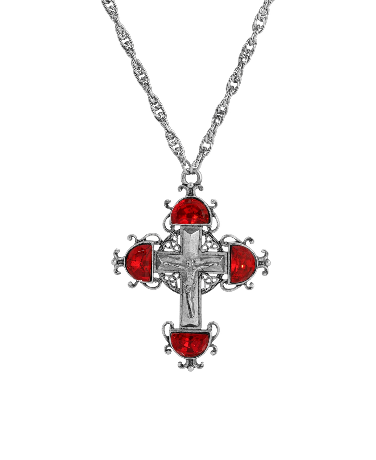 Click here for Symbols of Faith Silver Pewter-Tone Cross Siam Red... prices