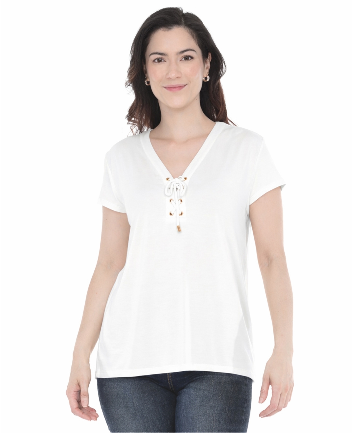 Click here for White Mark Womens V-Neck Front-Tie Pullover Top -... prices