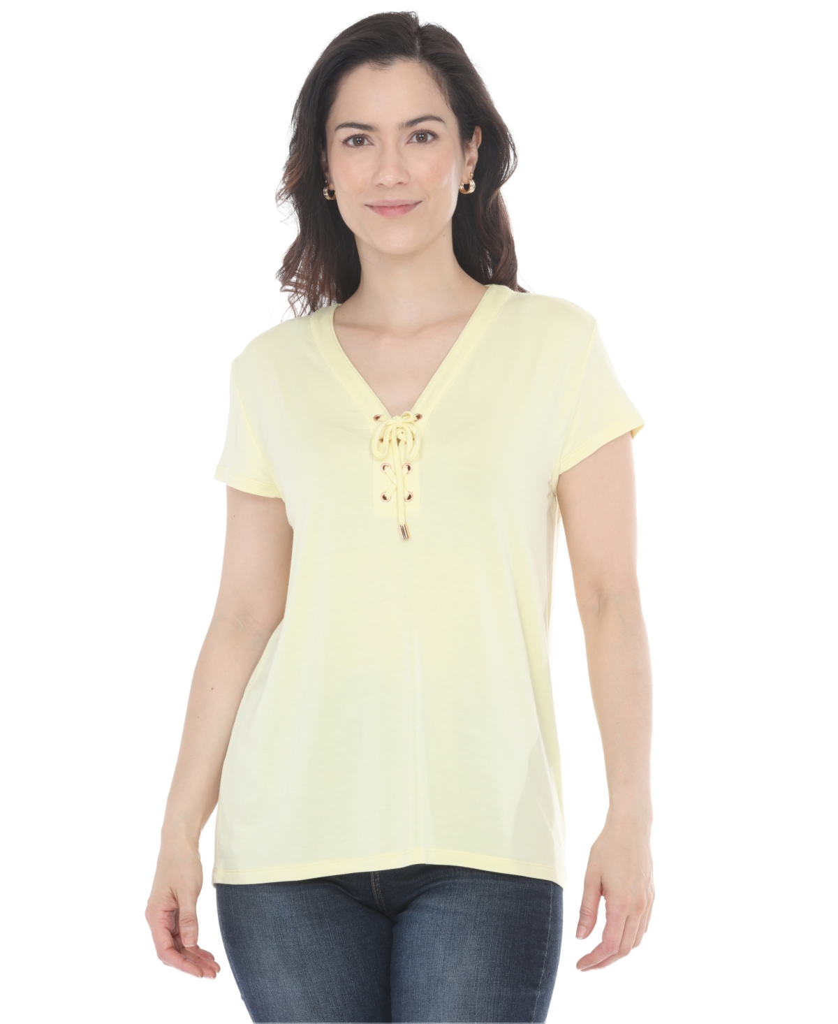 Click here for White Mark Womens V-Neck Front-Tie Pullover Top -... prices