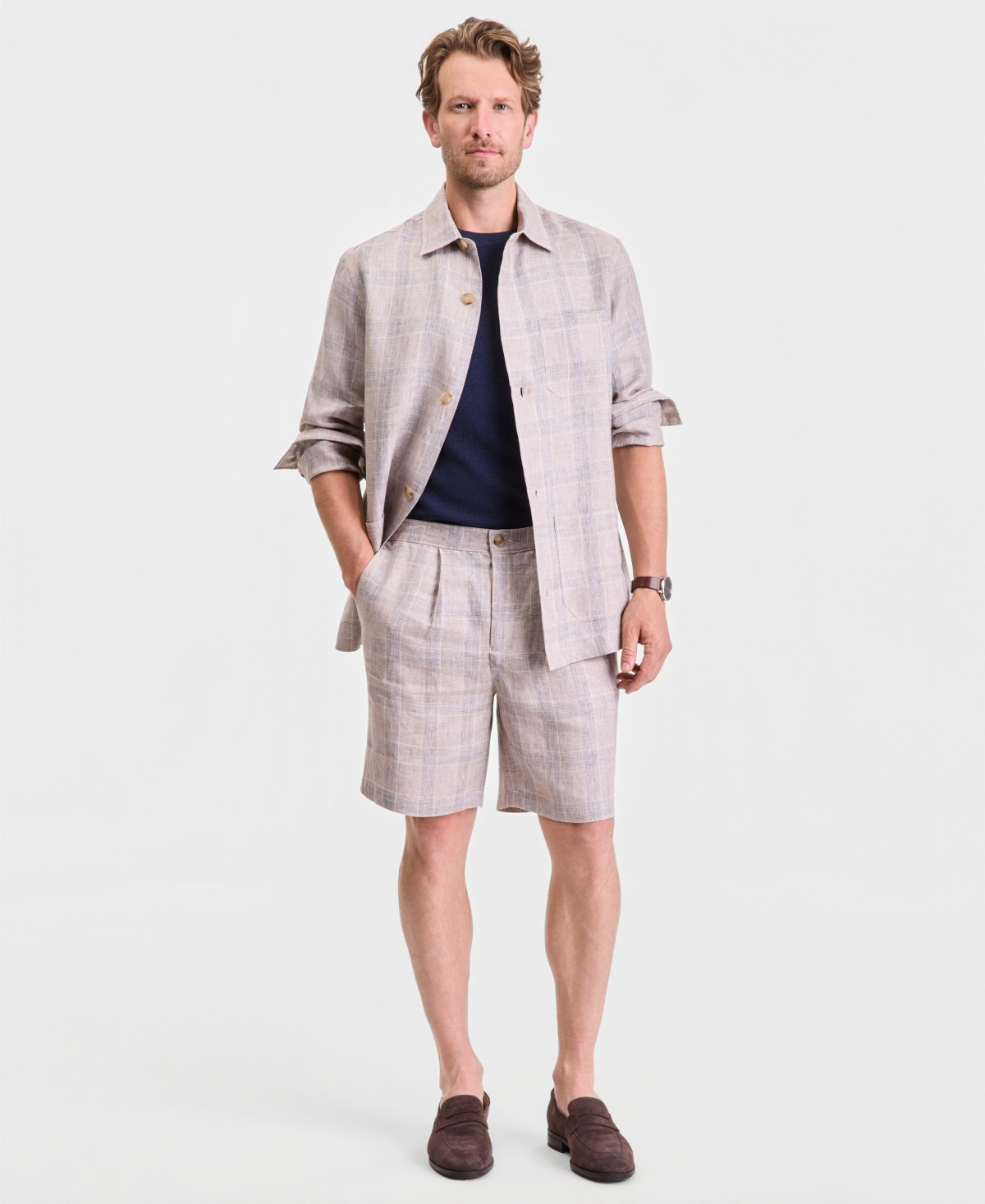 Click here for Club Room Mens Dash Plaid Linen Shorts  Macys Excl... prices