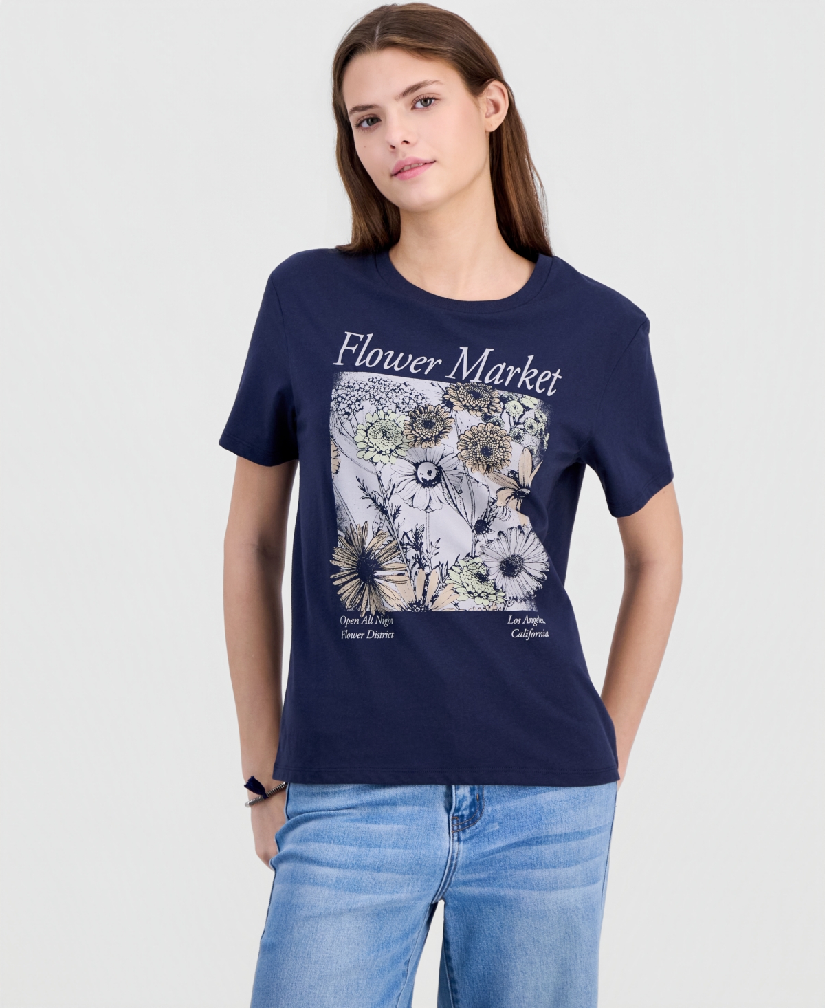 Click here for Love Tribe Juniors Flower Market Crewneck Tee - Na... prices