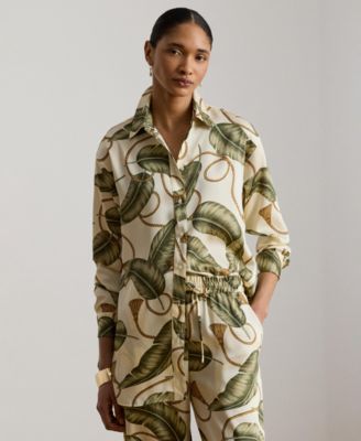Lauren Ralph Lauren Womens Point Collar Rope Print Twill Shirt