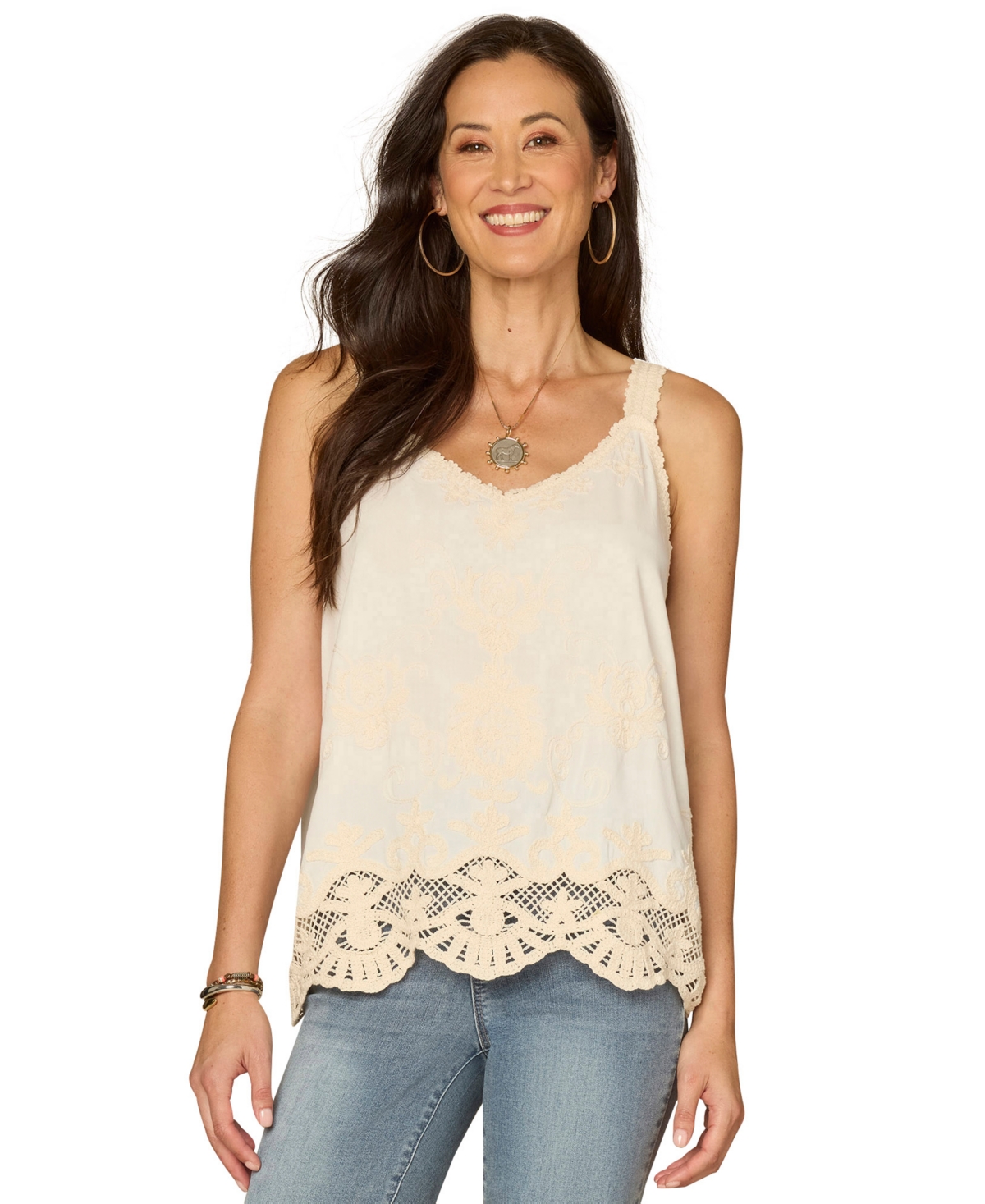 Click here for Democracy Womens Scallop Edge Hem Woven Tank Top -... prices