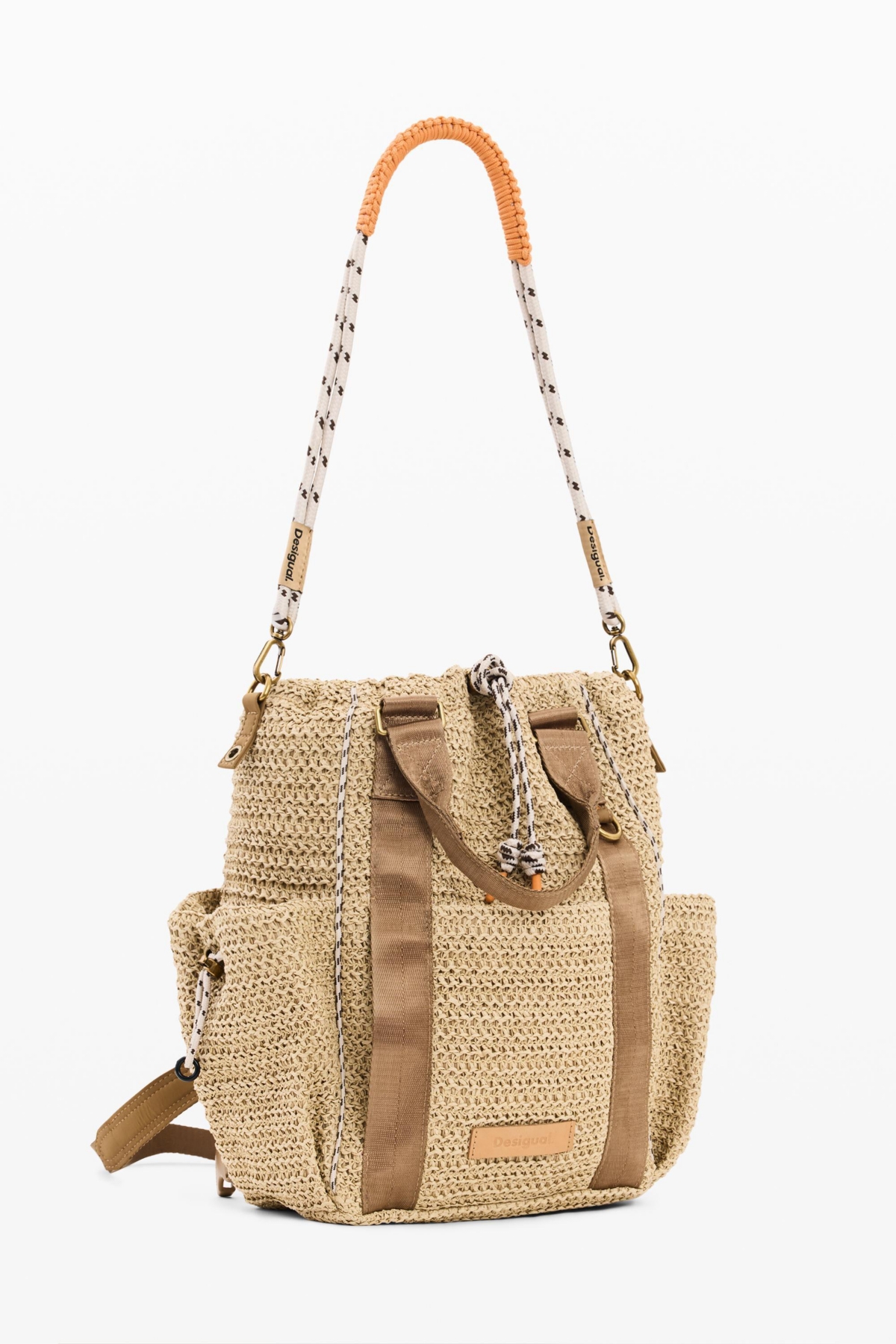 Click here for Desigual Womens Voyager raffia backpack - Dark bei... prices