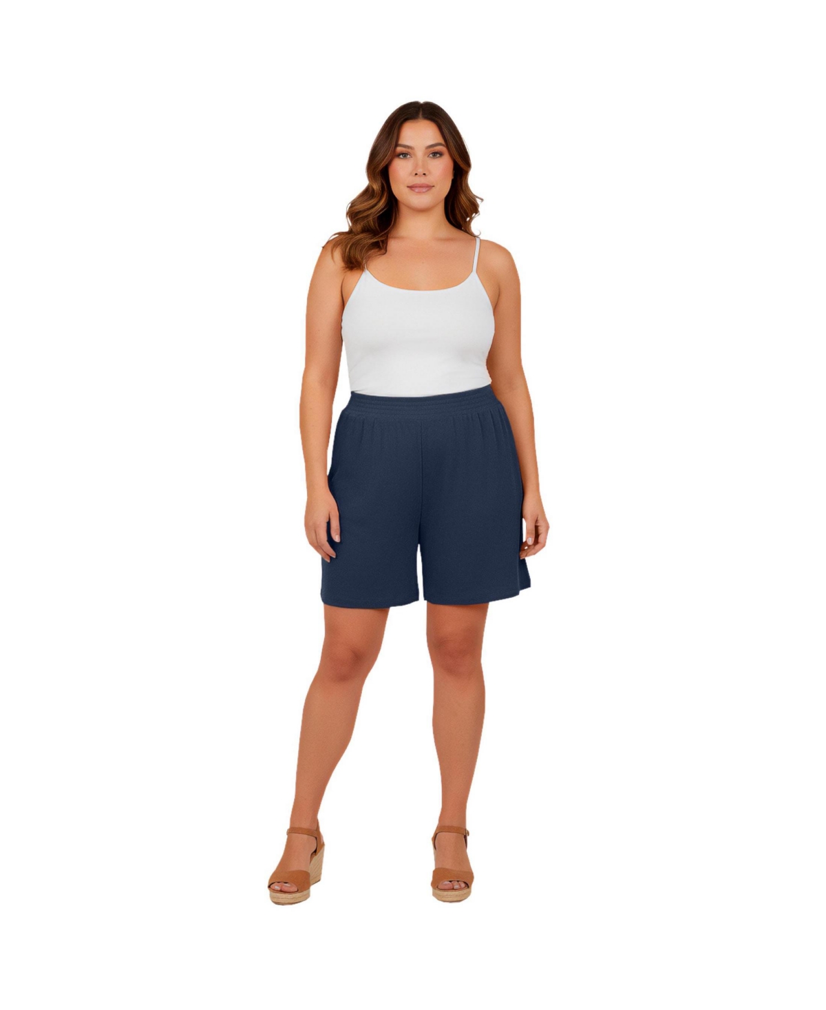 Click here for Avenue Womens Knit Gauze Smocked Shorts - Navy prices