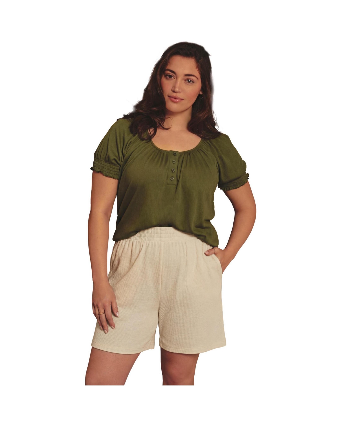 Click here for Avenue Womens Knit Gauze Smocked Shorts - Ivory prices