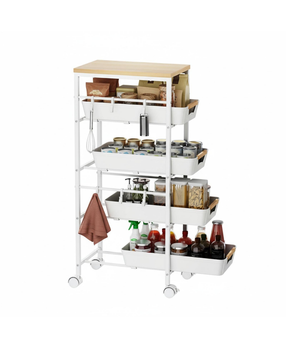 Click here for Yigii 5-Tier Slim Rolling Storage Cart Wooden Top... prices