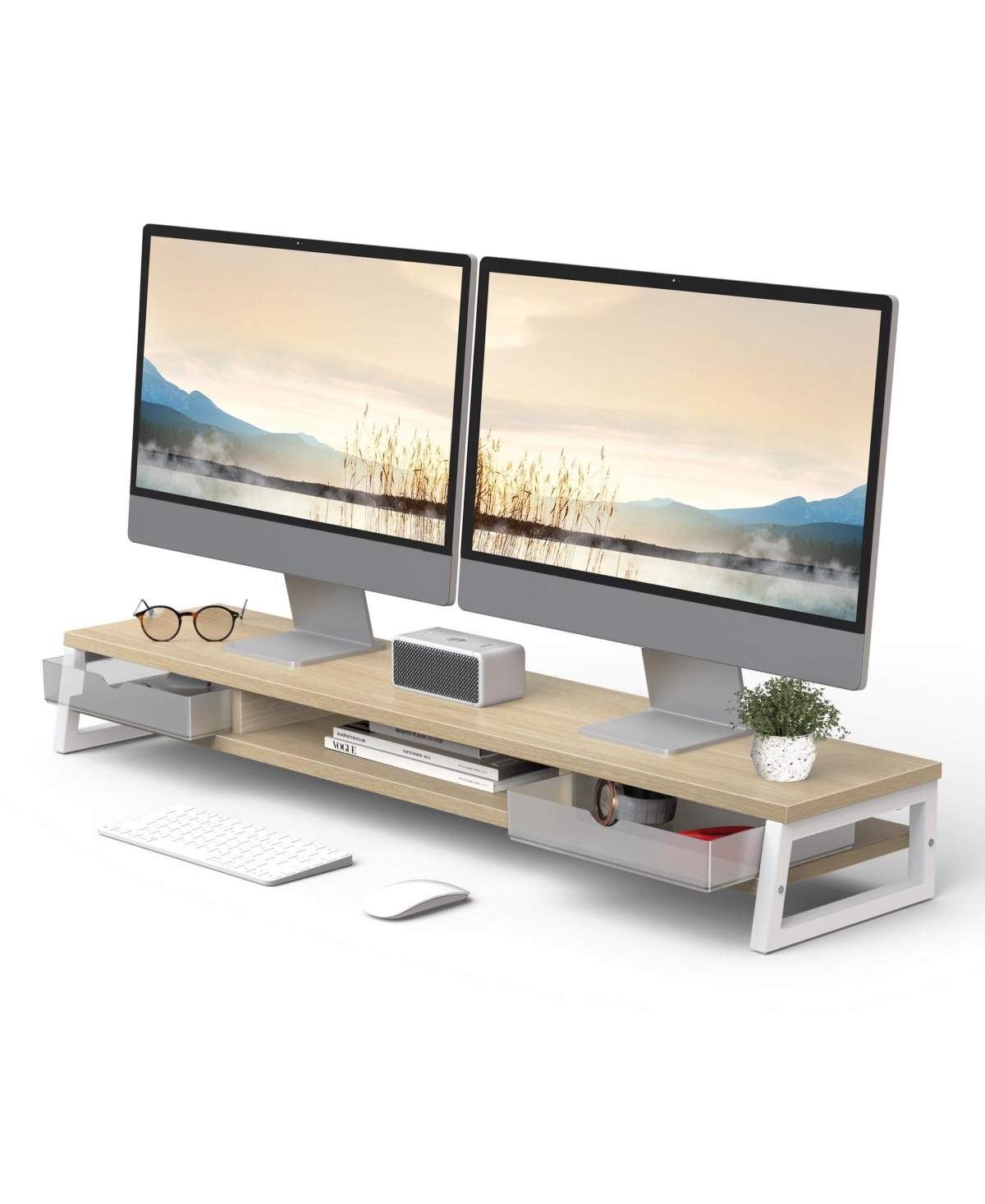 Click here for Gnuadz Monitor Stand Riser Drawer 2 Tier Wooden De... prices