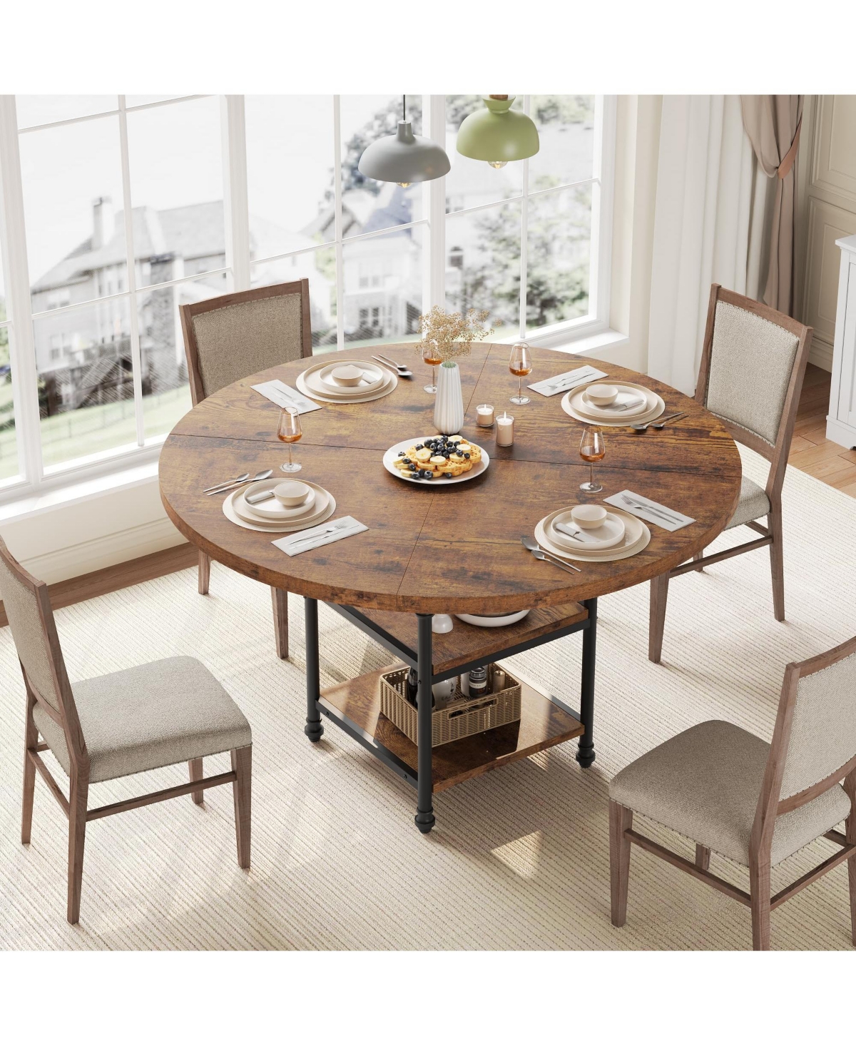 Click here for gaomon 4-Person 47 Round Farmhouse Dining Table wi... prices