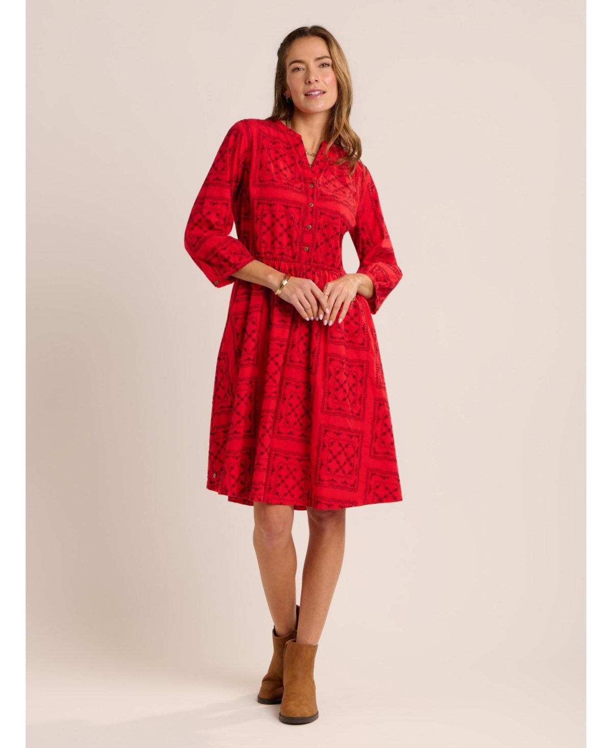 Click here for Brakeburn Womens Zora Embroidery Detail Dress - Re... prices