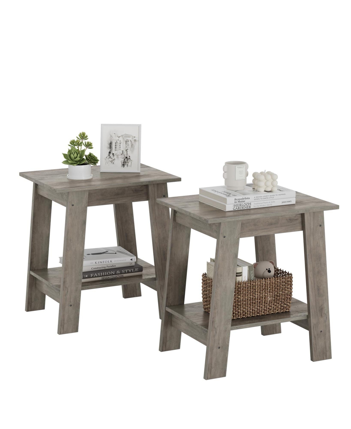 Click here for gaomon Set of 2 2-Tier Wooden Nightstands (Narrow... prices