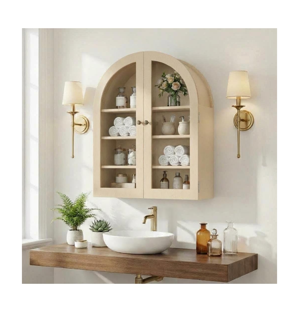 Click here for homfan Arched Bathroom Wall Cabinet with Glass Doo... prices