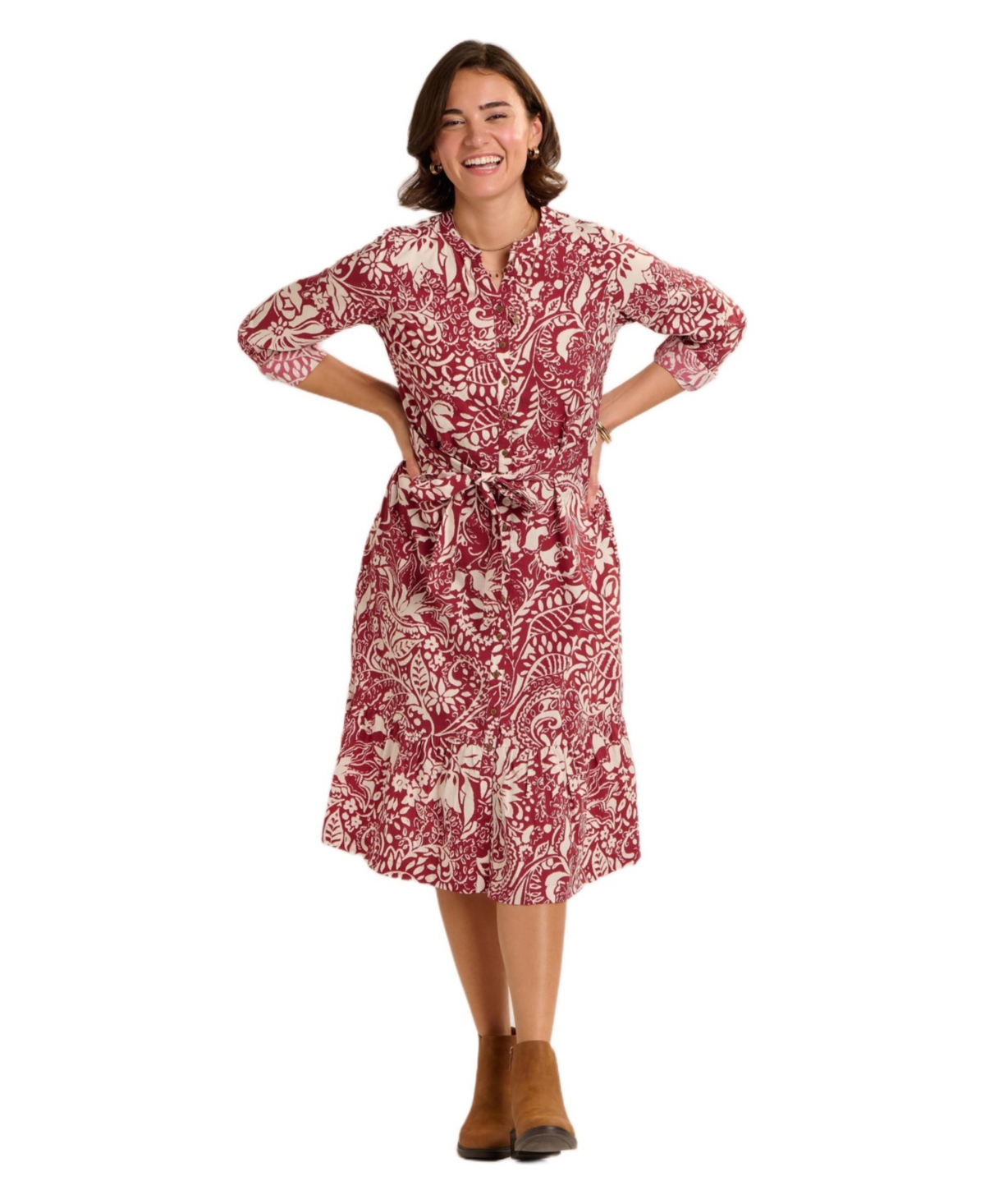Click here for Brakeburn Womens Alise Midi Shirt Dress - Burgundy prices