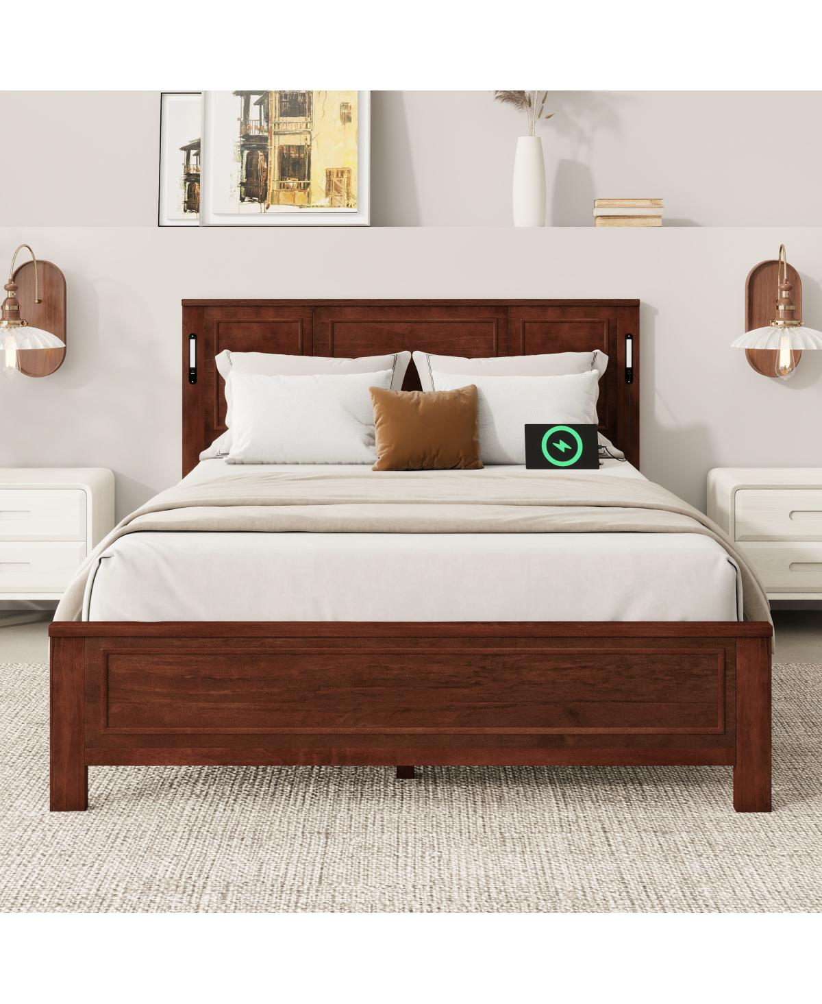Click here for Streamdale Furniture Queen Led Usb Pinewood Bed w/... prices