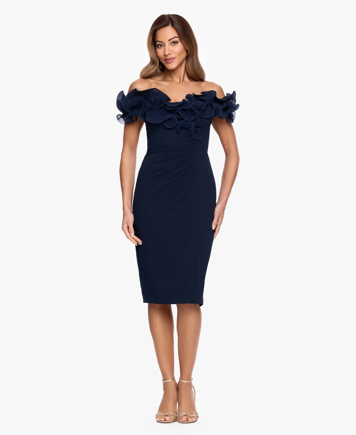 Click here for Xscape Womens Ruffled Off-The-Shoulder Scuba Crepe... prices