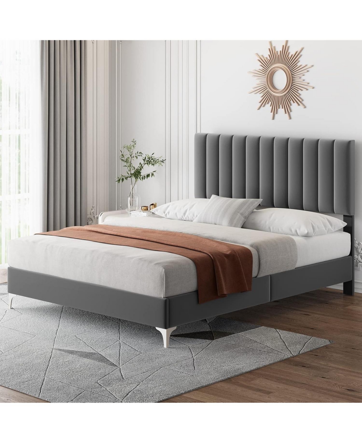 Click here for gaomon Velvet Upholstered Bed Frame  11 with Headb... prices