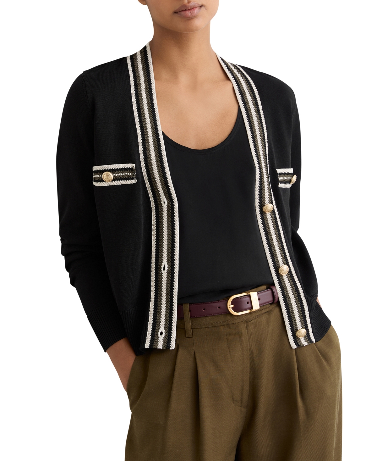 Click here for Reiss Womens Danni Tipped Button-Through Cardigan... prices