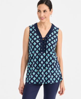 Click here for Jm Collection Womens Printed Lace Up Sleeveless To... prices
