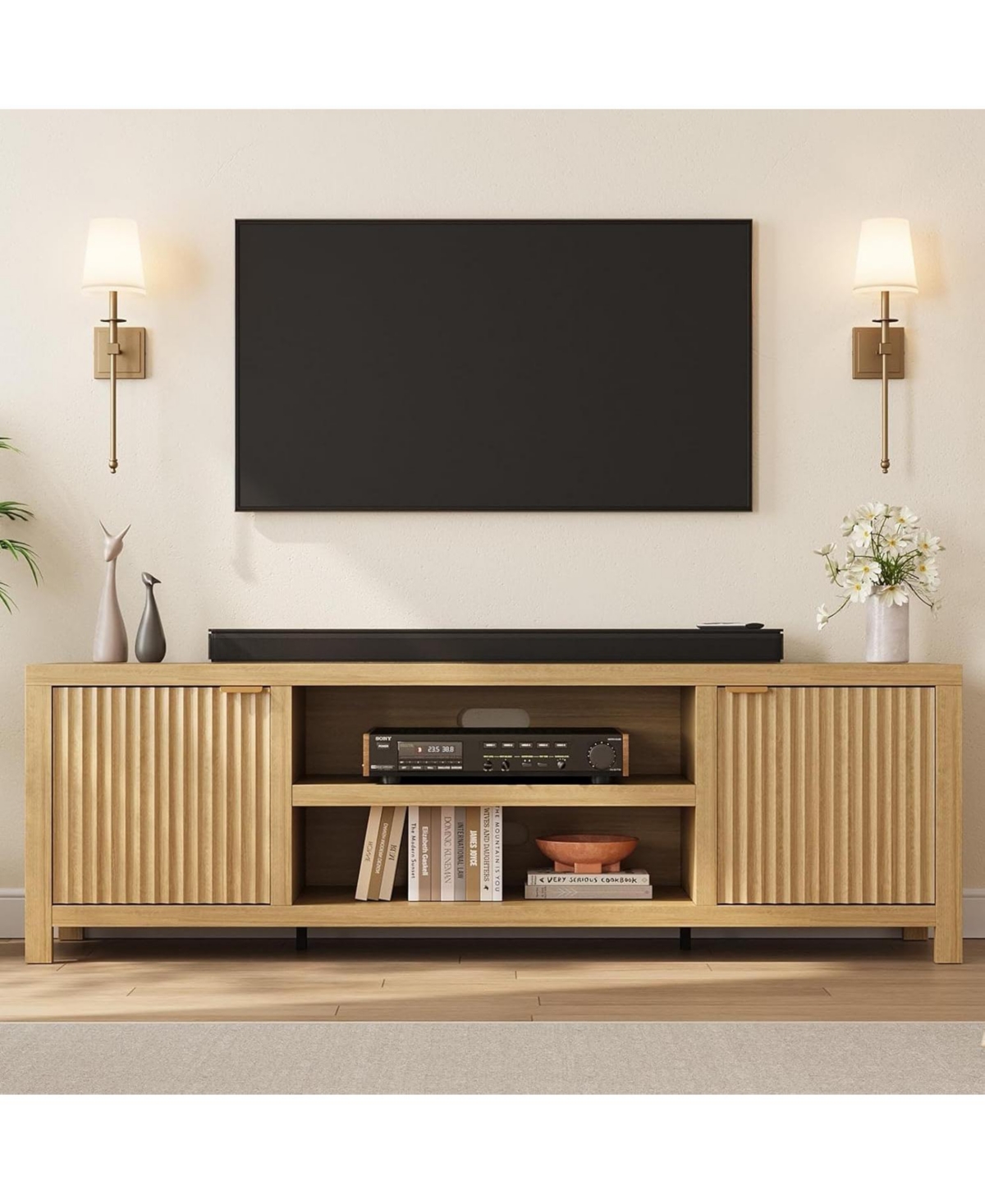 Click here for gaomon Fluted Tv Stand for 75plus Inch  Modern Ent... prices