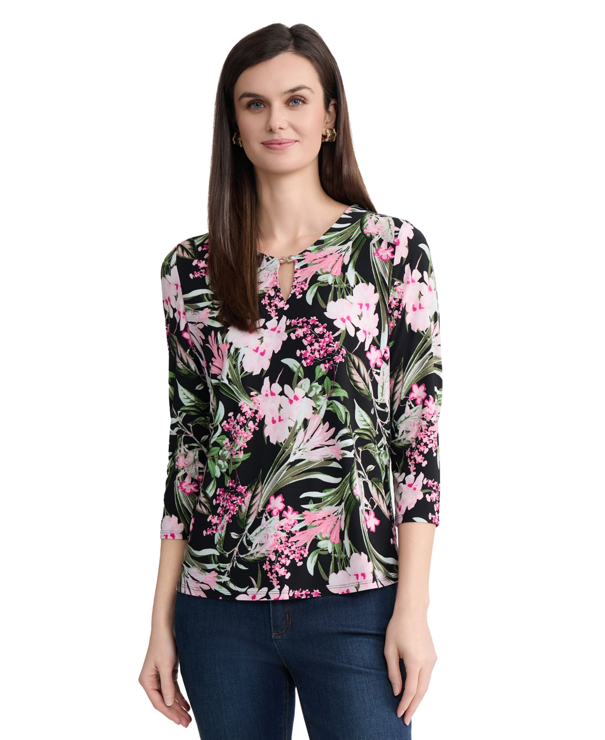 Click here for Jones New York Womens Printed V-Neck Top - Jones B... prices