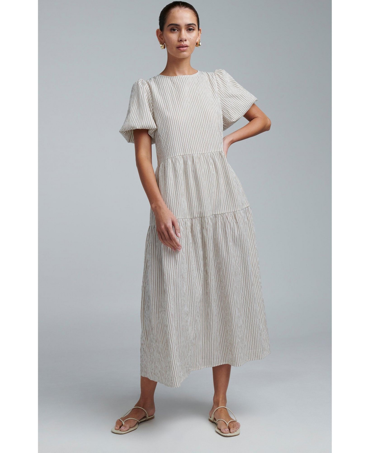 Click here for St Mrlo Womens Sitia Midi Dress - Mocha stripe prices