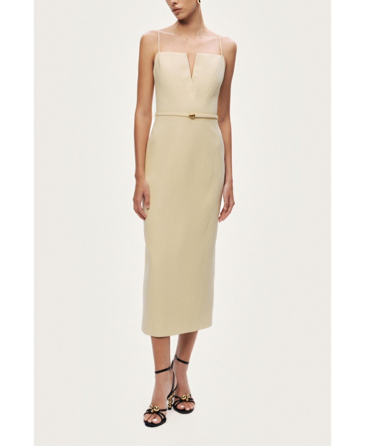 Click here for Nocturne Womens Strappy Belted Midi Dress - Yellow prices