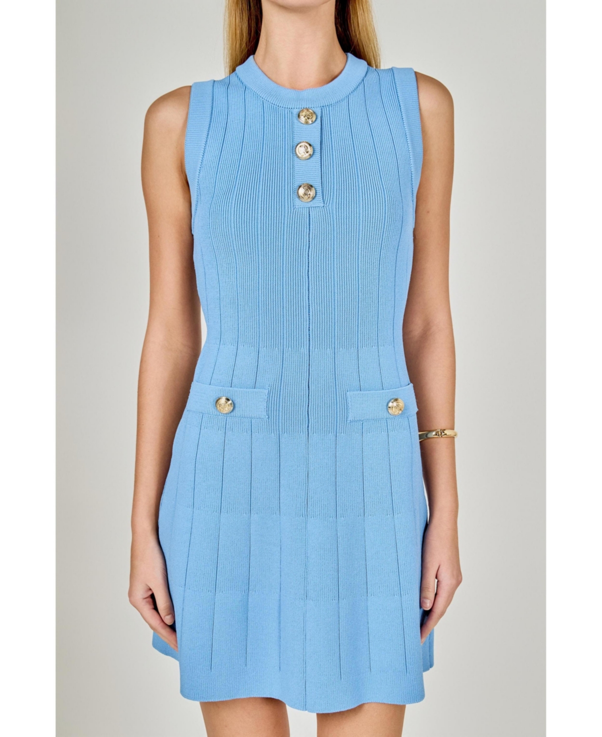 Click here for Womens Shank Button Knit Mini Dress - Sky blue prices
