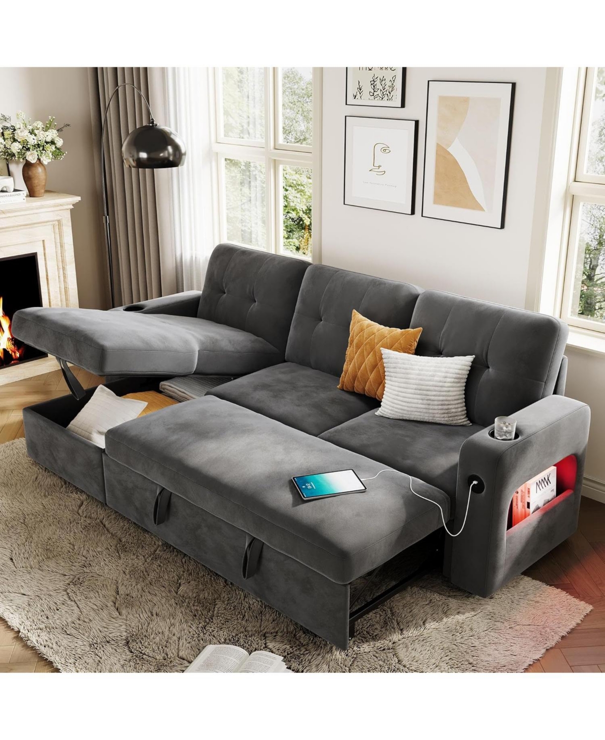 Click here for gaomon 84 Sleeper Sofa with Storage and Charging S... prices