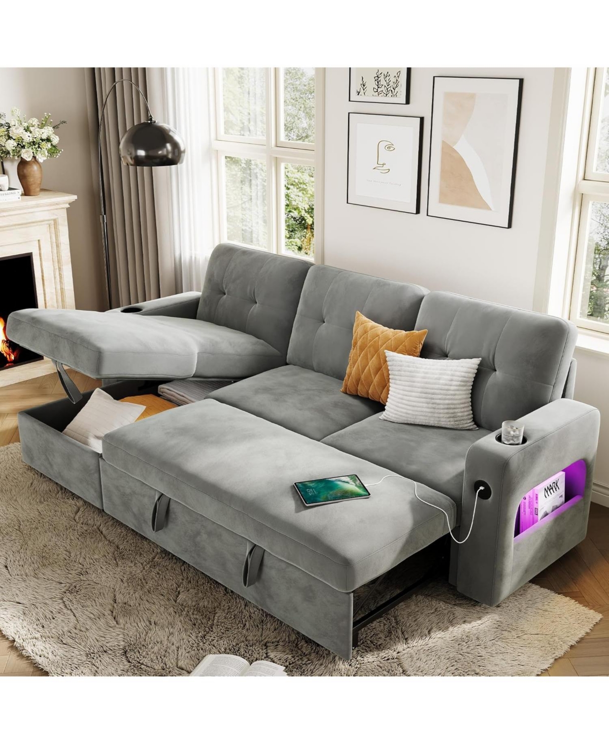 Click here for gaomon 84 Sleeper Sofa with Storage and Charging S... prices