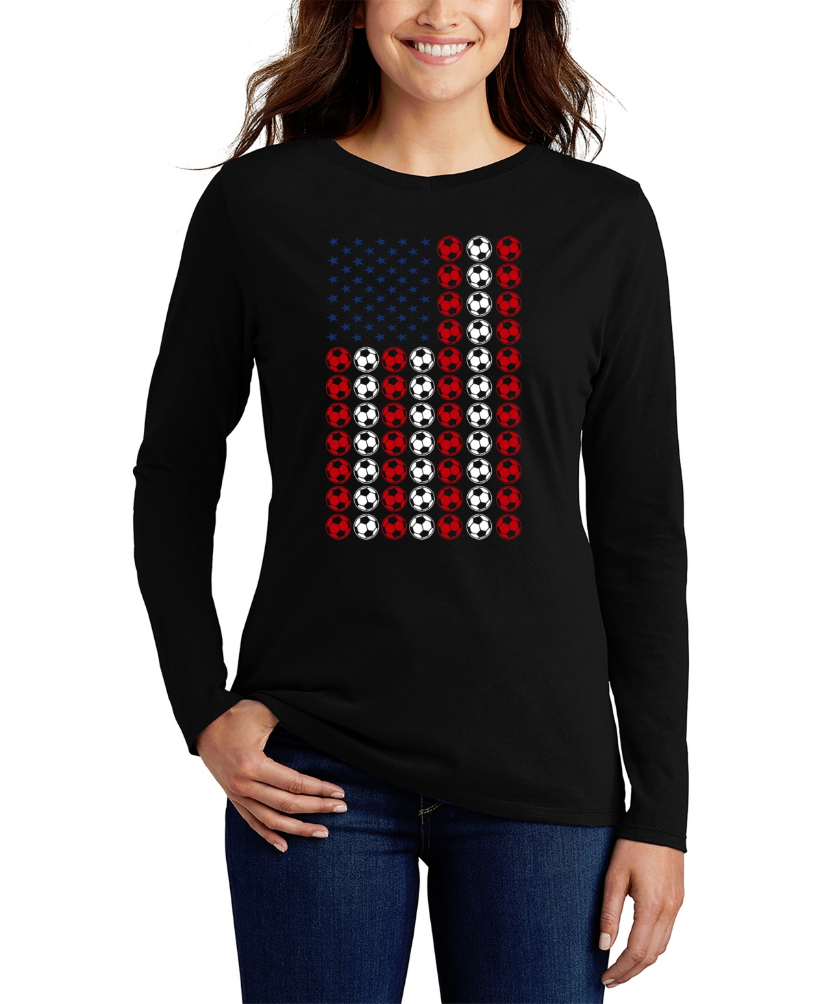 Click here for La Pop Art Womens Soccer Flag Word Art Flowy T-Shi... prices