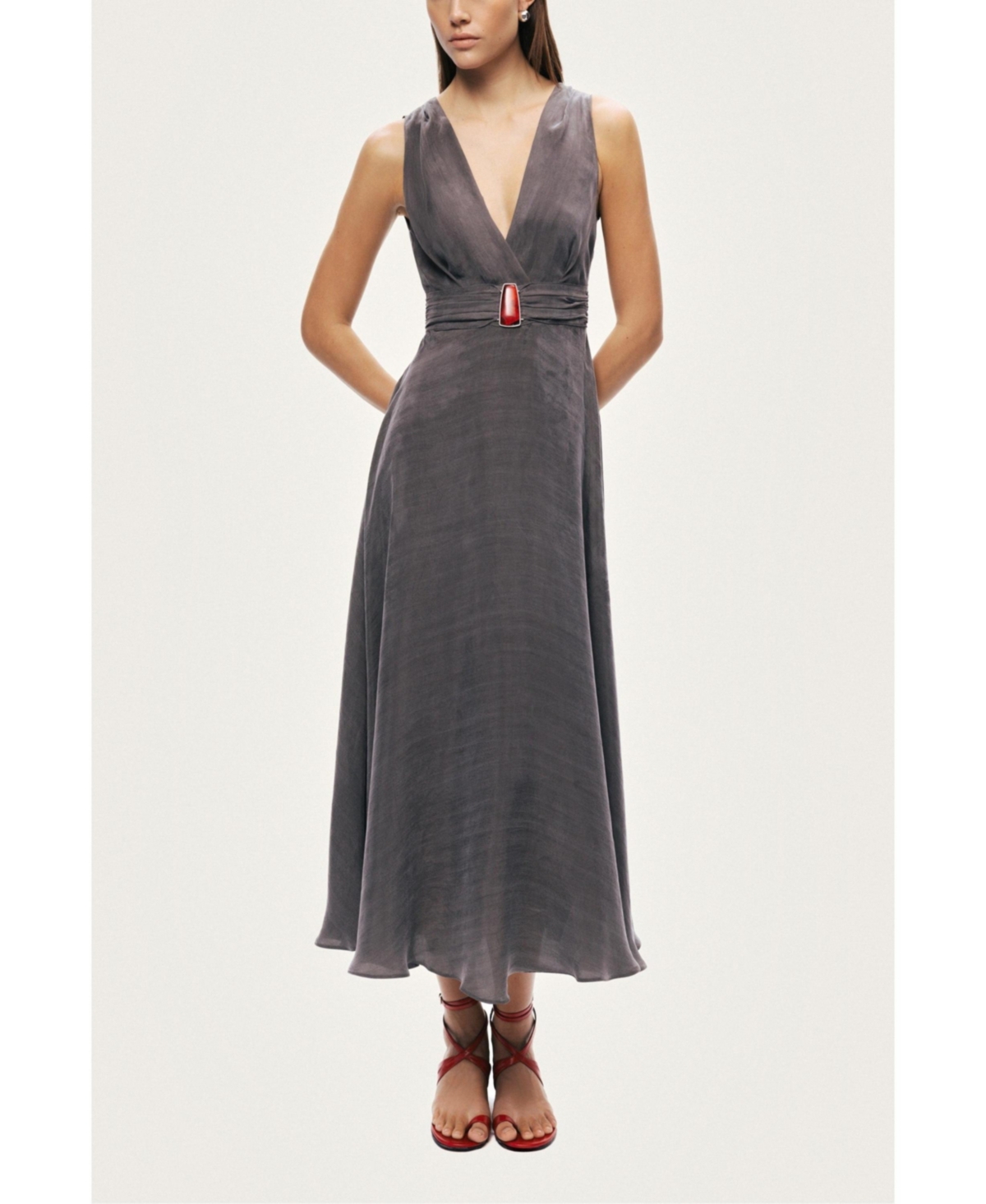 Click here for Nocturne Womens V-Neck Sleeveless Midi Dress - Ant... prices