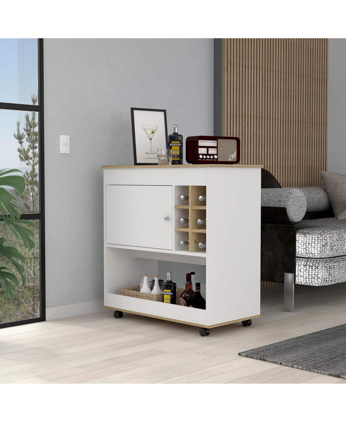 Click here for Flynama Light Oak and White 6-Bottle 1-Shelf Bar C... prices