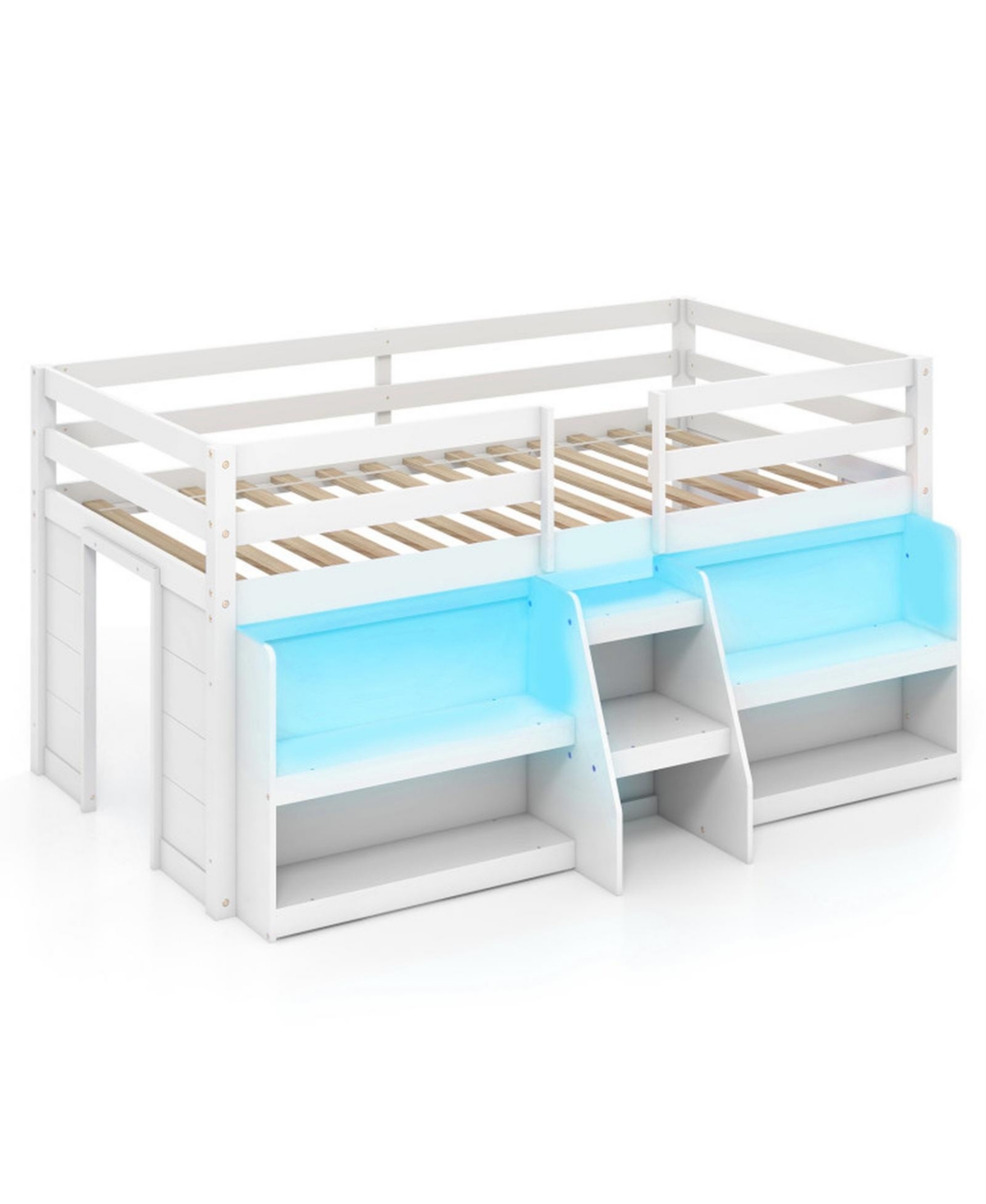 Click here for Gouun Loft Bed with Led Lights and Staircase - Whi... prices