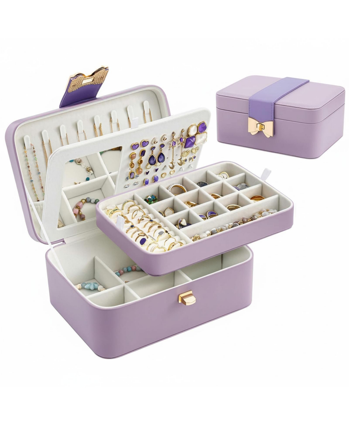 Click here for Yigii 2 Layer Jewelry Organizer Box with Bow Clasp... prices
