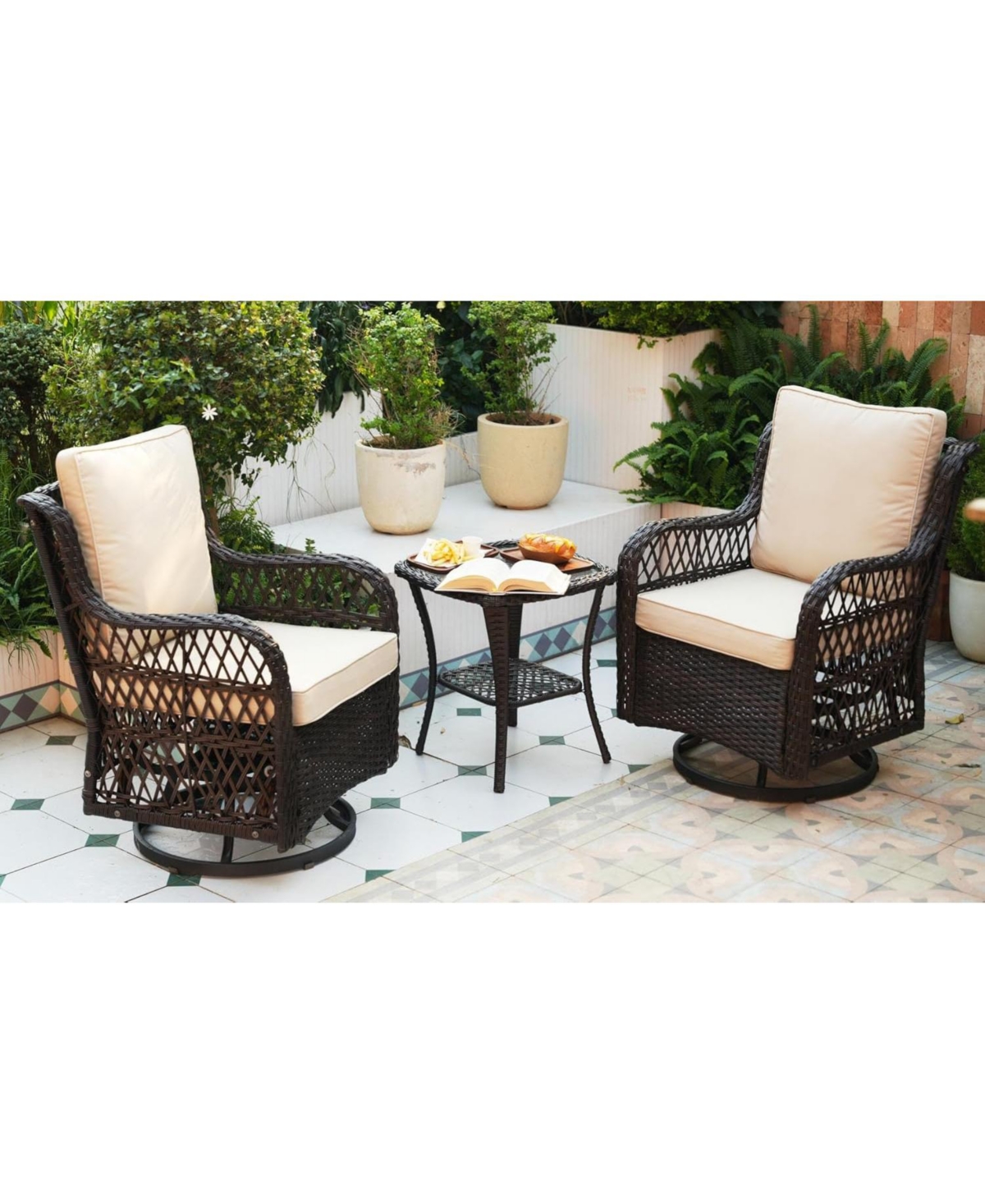 Click here for gaomon 3 Piece Outdoor Patio Set  Wicker Rocking B... prices