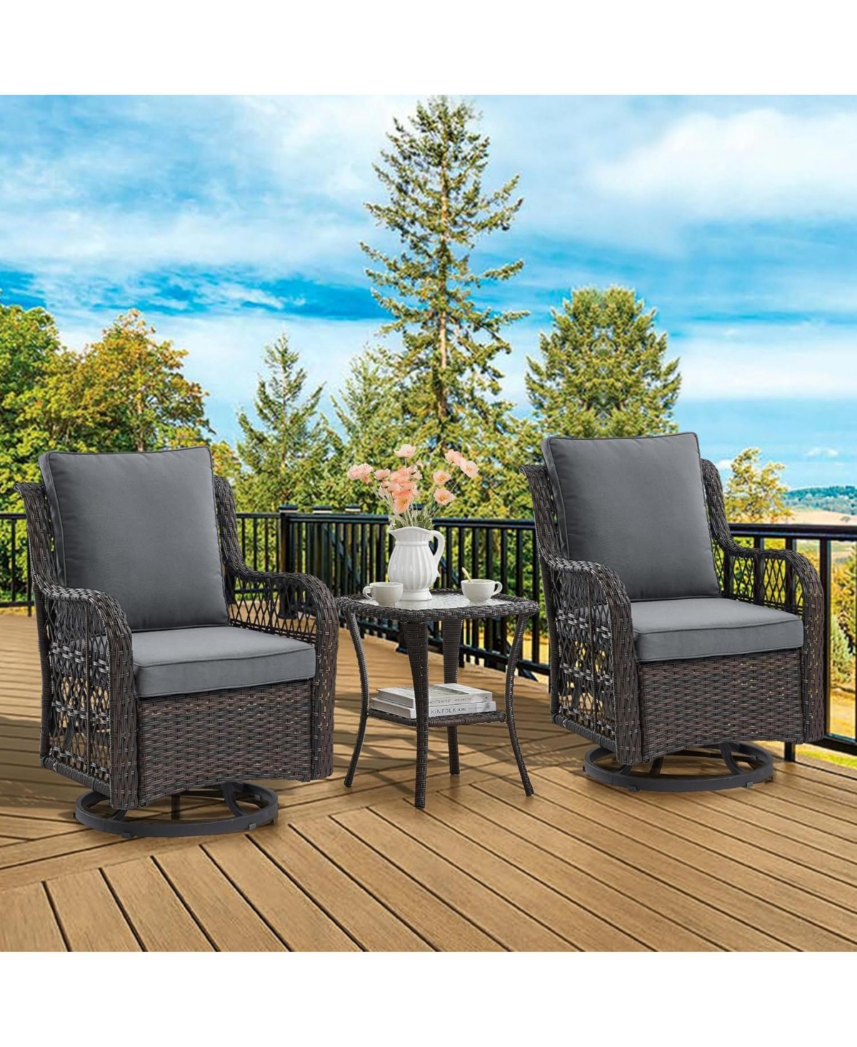 Click here for gaomon 3 Piece Outdoor Patio Set  Wicker Rocking B... prices