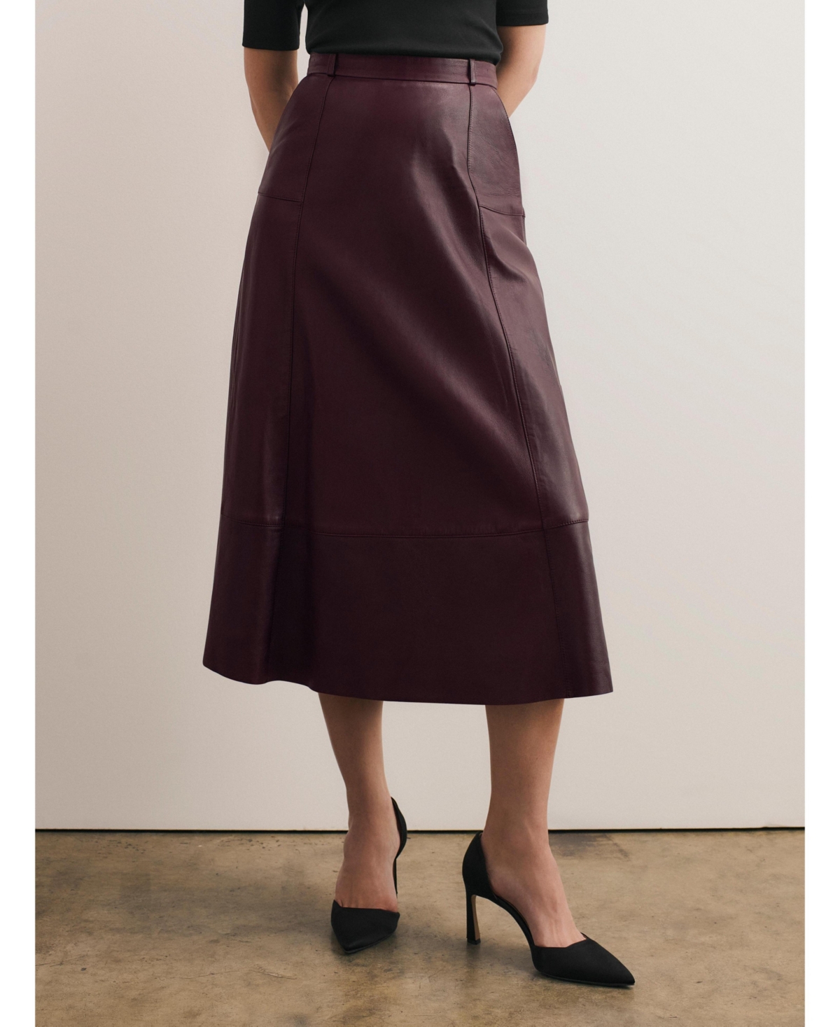 Click here for The Fold Womens Andalo Leather Skirt - Burgundy prices