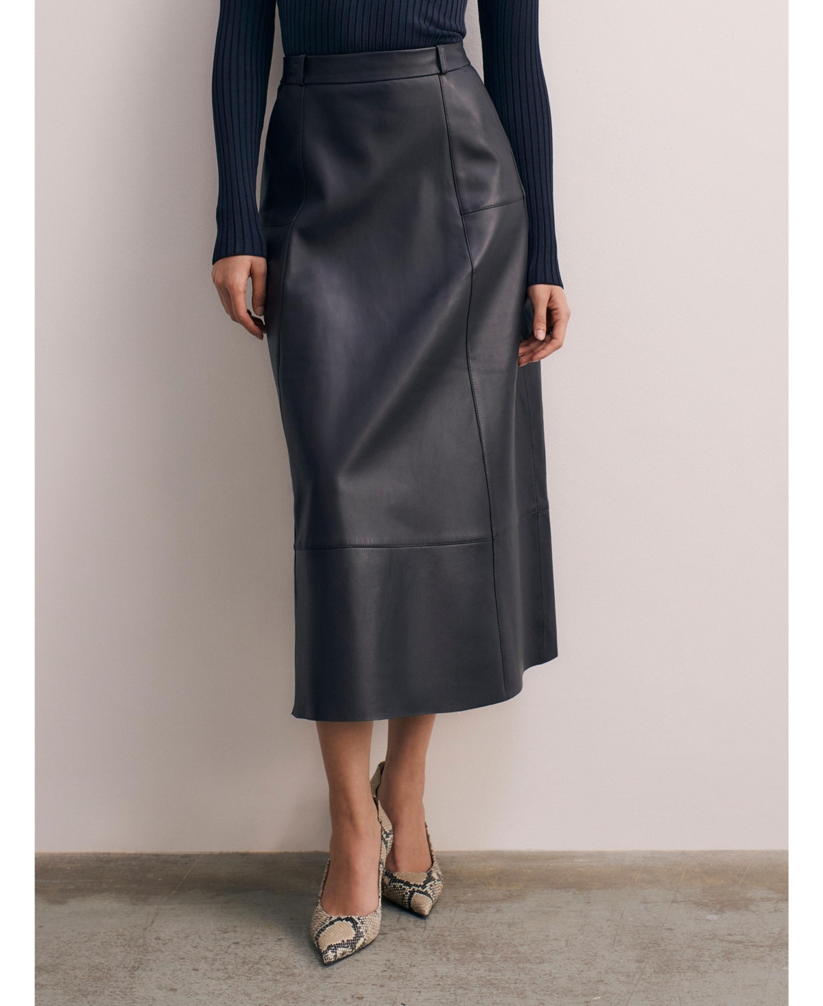 Click here for The Fold Womens Andalo Leather Skirt - Navy prices