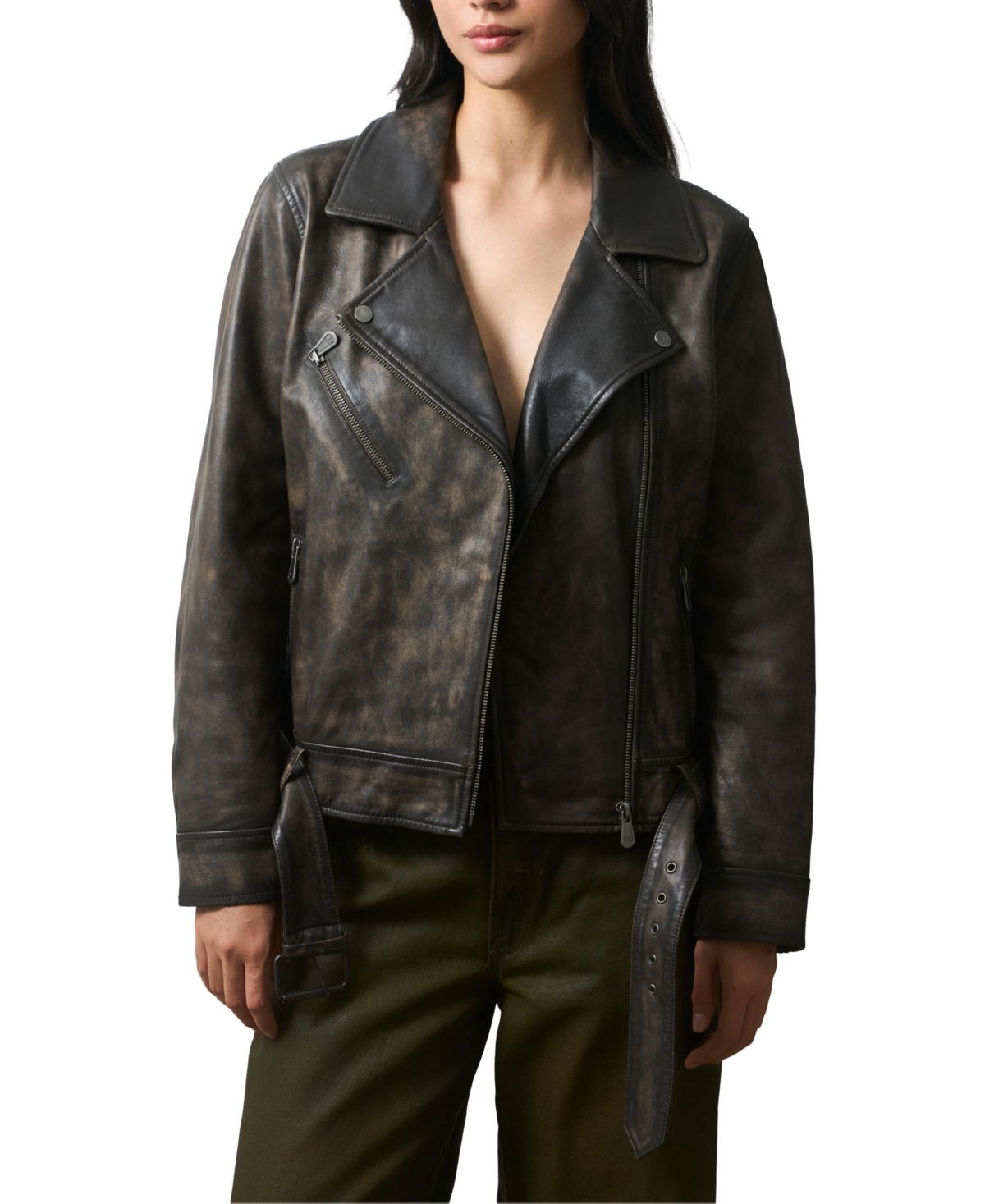 Click here for Velez Womens Efos Leather Biker Jacket - Brown prices