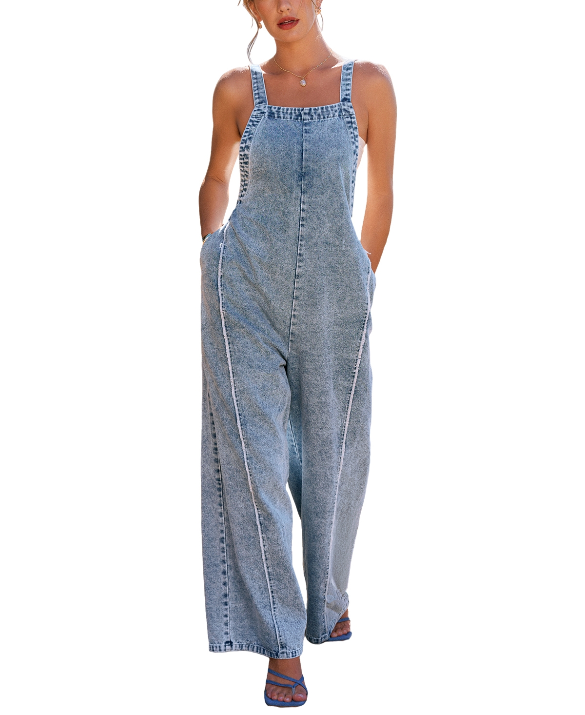 Click here for Cupshe Womens Square Neck Denim Jumpsuit - Light/p... prices