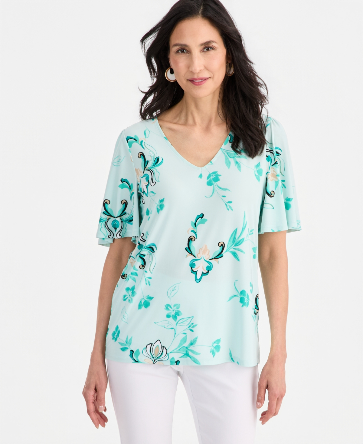 Click here for Jm Collection Womens Printed V-neck Flutter-Sleeve... prices
