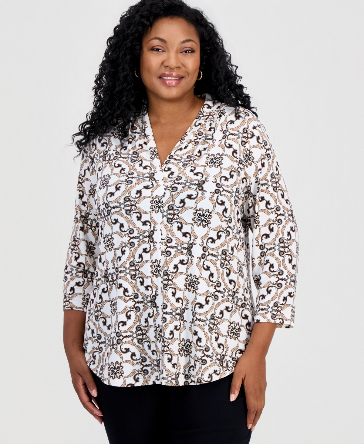 Click here for Jm Collection Plus Size Pleated-Neck 3/4-Sleeve To... prices