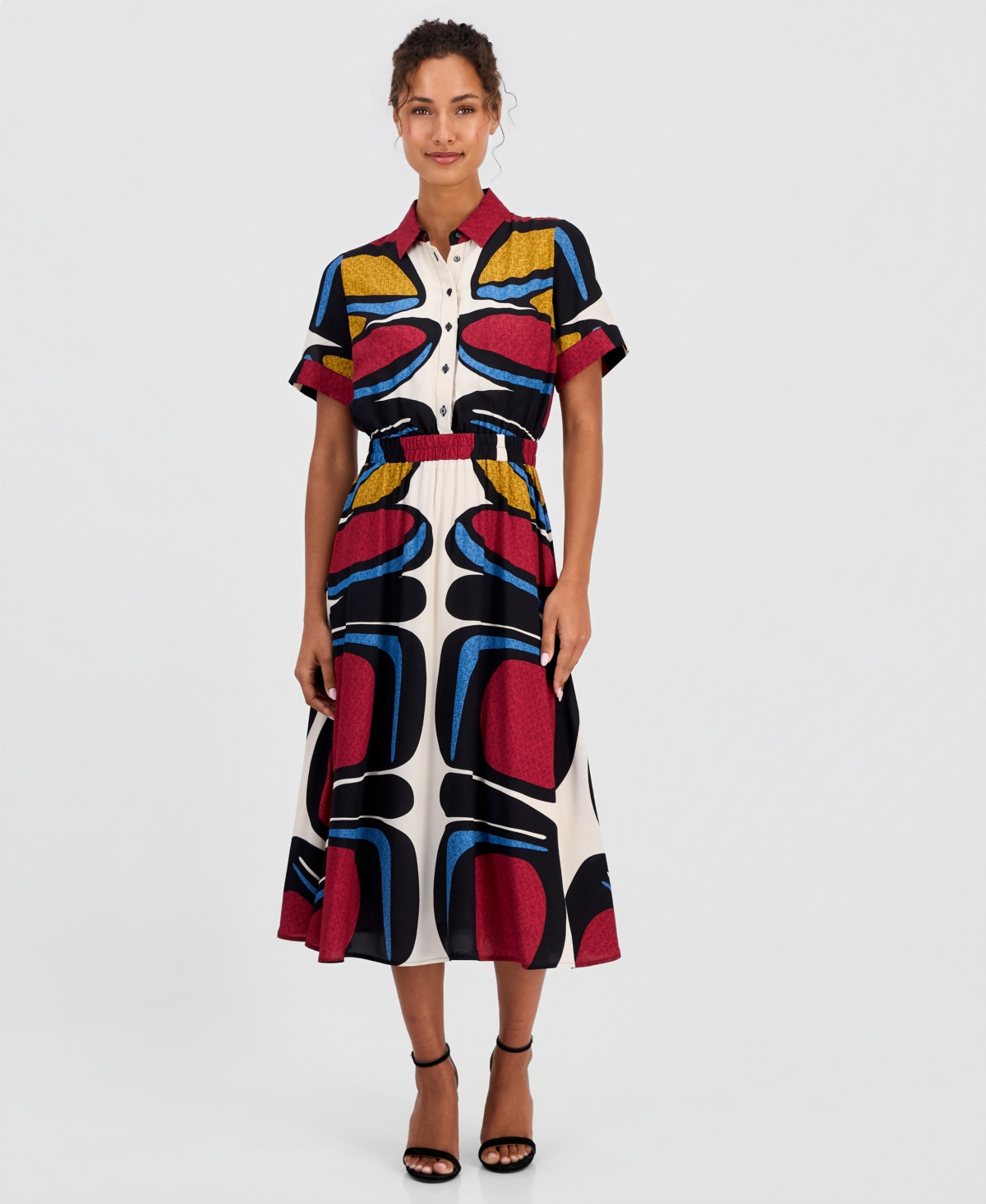 Click here for T Tahari Womens Printed Button-Down Midi Dress - M... prices