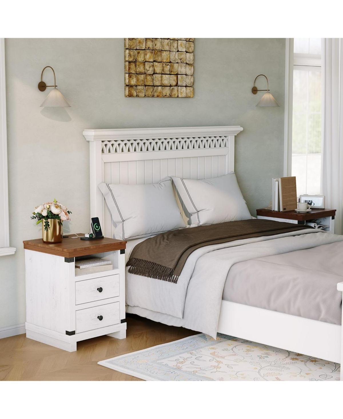 Click here for gaomon Farmhouse White Nightstand with Charging St... prices